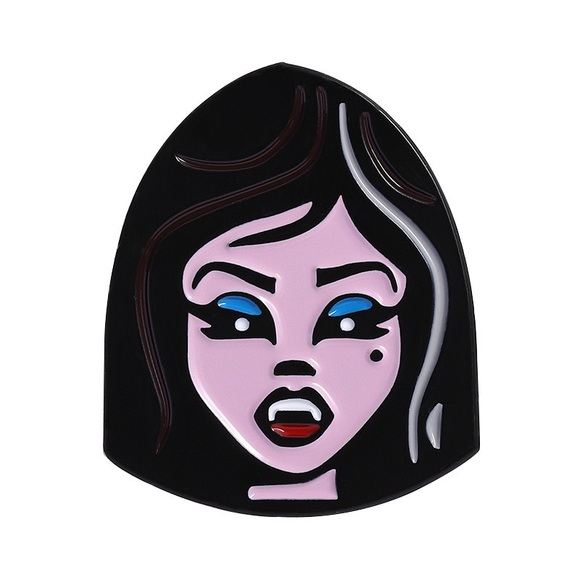 Jewelry | Pink Retro Vamp Girl Enamel Pin Cartoon Goth Face Brooch ...